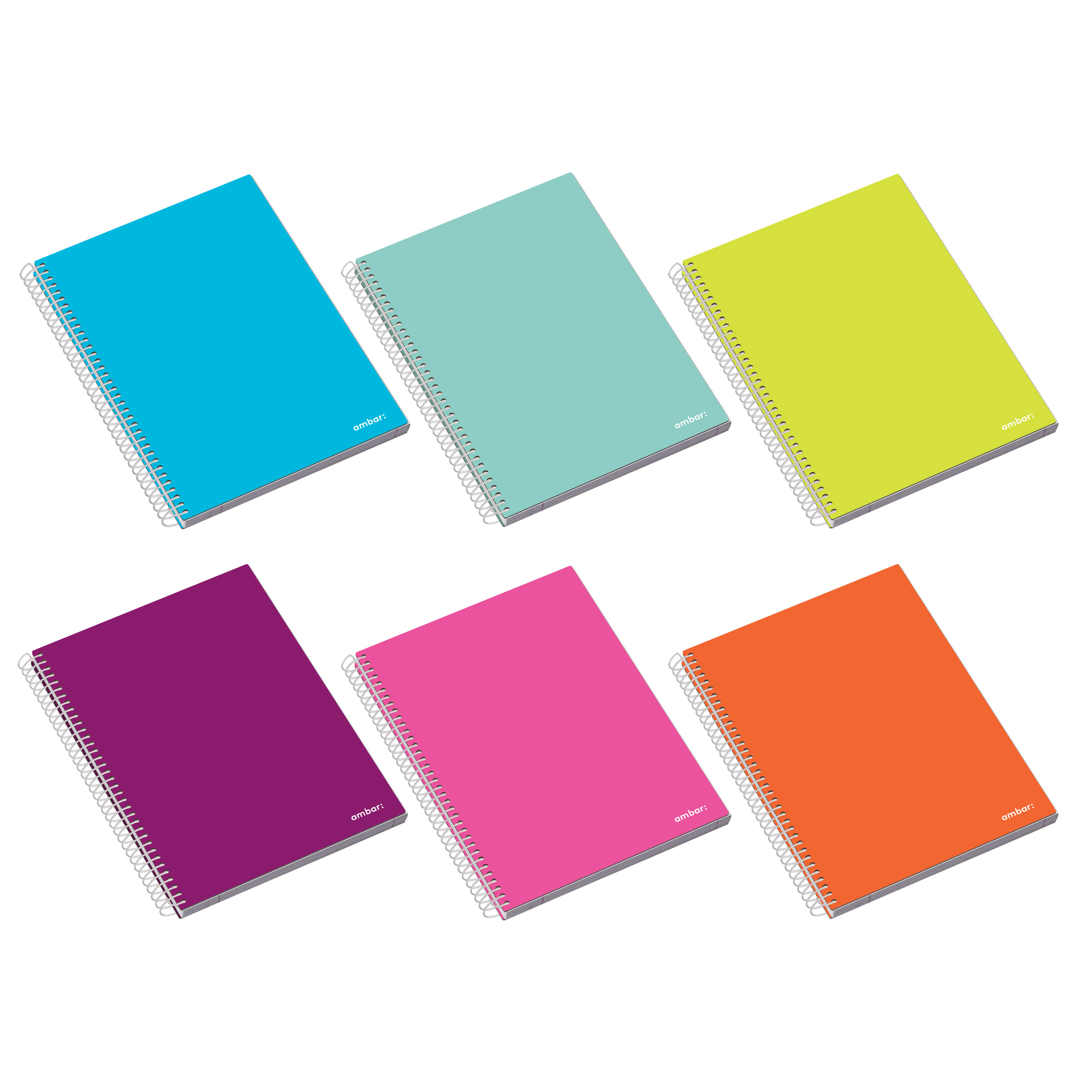 Caderno A5 capa dura espiral AMBAR School pautado 100 folhas 70g ...